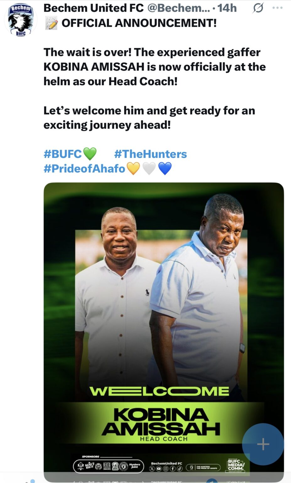 Bechem United Appoint Kobina Amissah as New Head Coach - Ahotor 92.3 FM